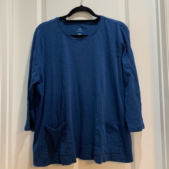 J. Jill | Tops | J Jill Blue Two Pockets Round Neck 34 Sleeve Tee Xl ...